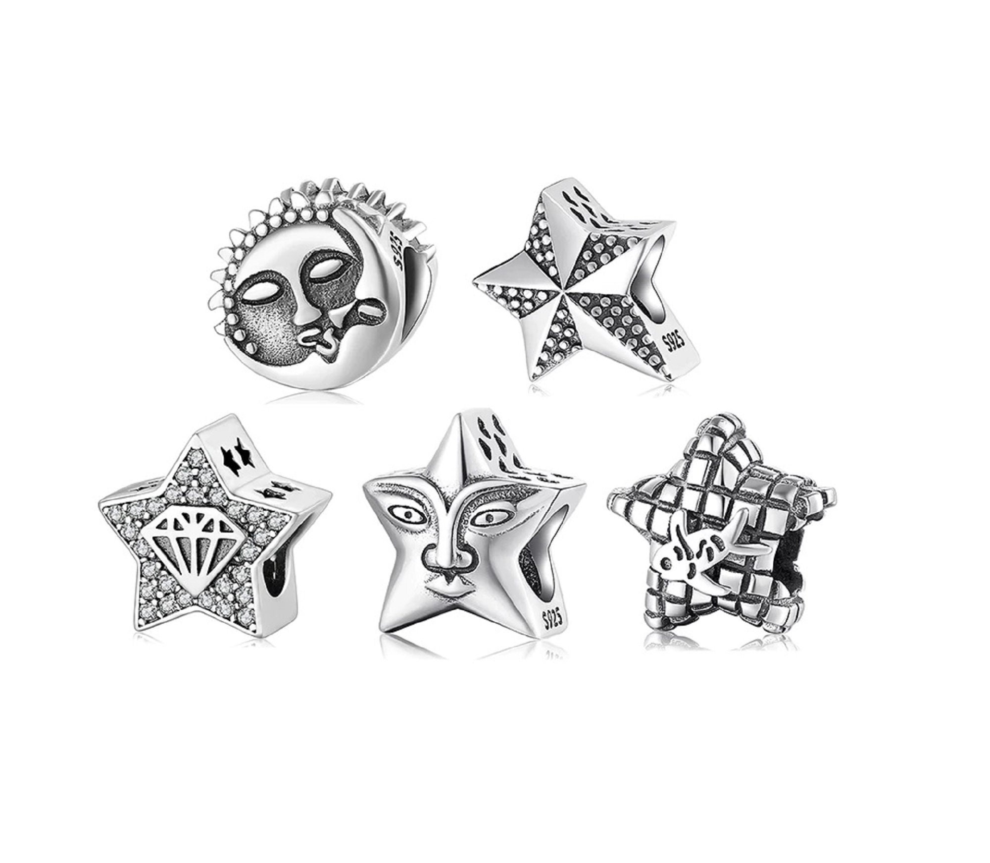 Sun Moon Star Charms, Diamond Cosmic Charms for Bracelet, 925 Sterling ...