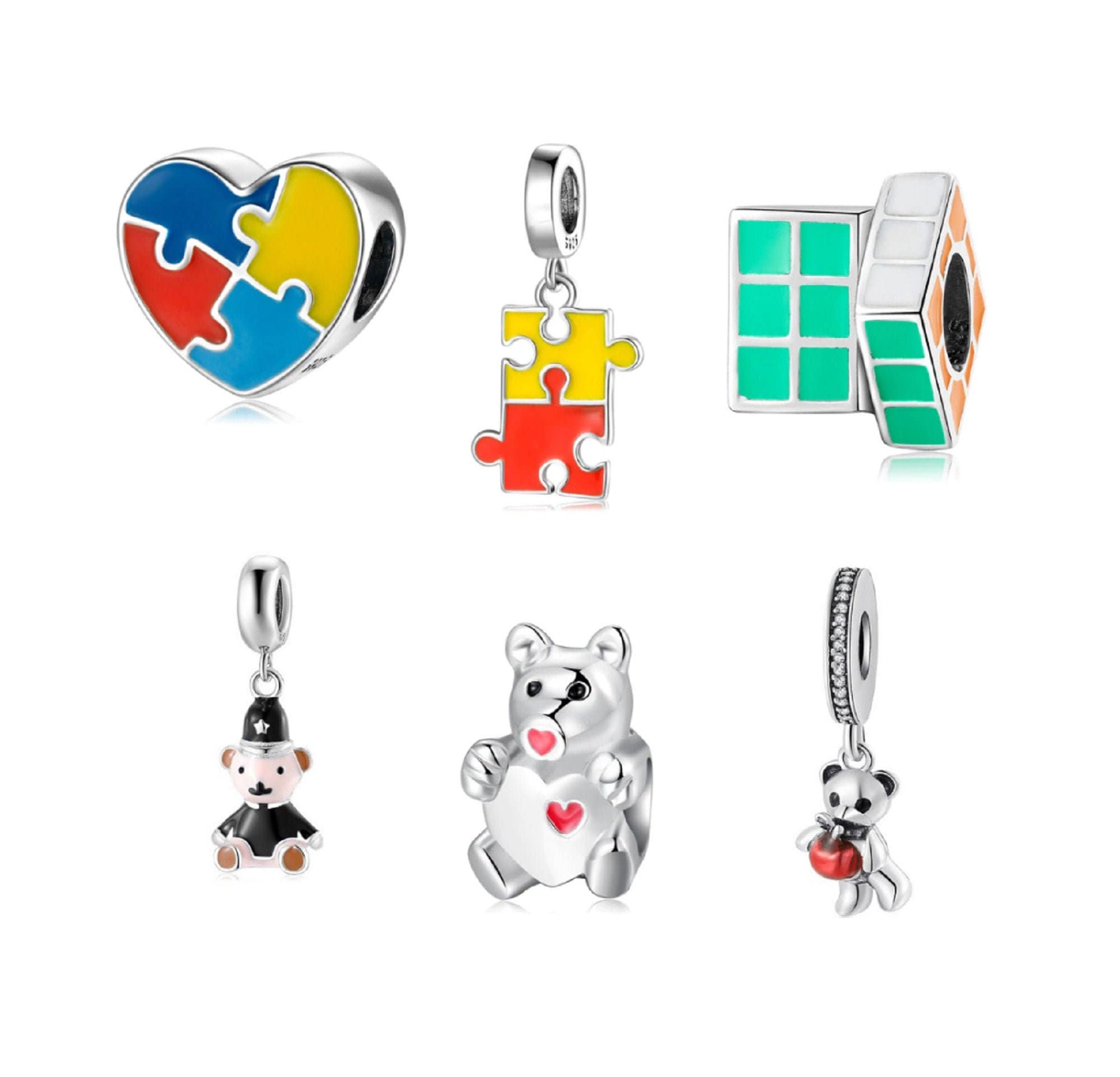 Puzzle Bracelet Charms, 100% 925 Sterling Silver Charms, Heart Rainbow ...