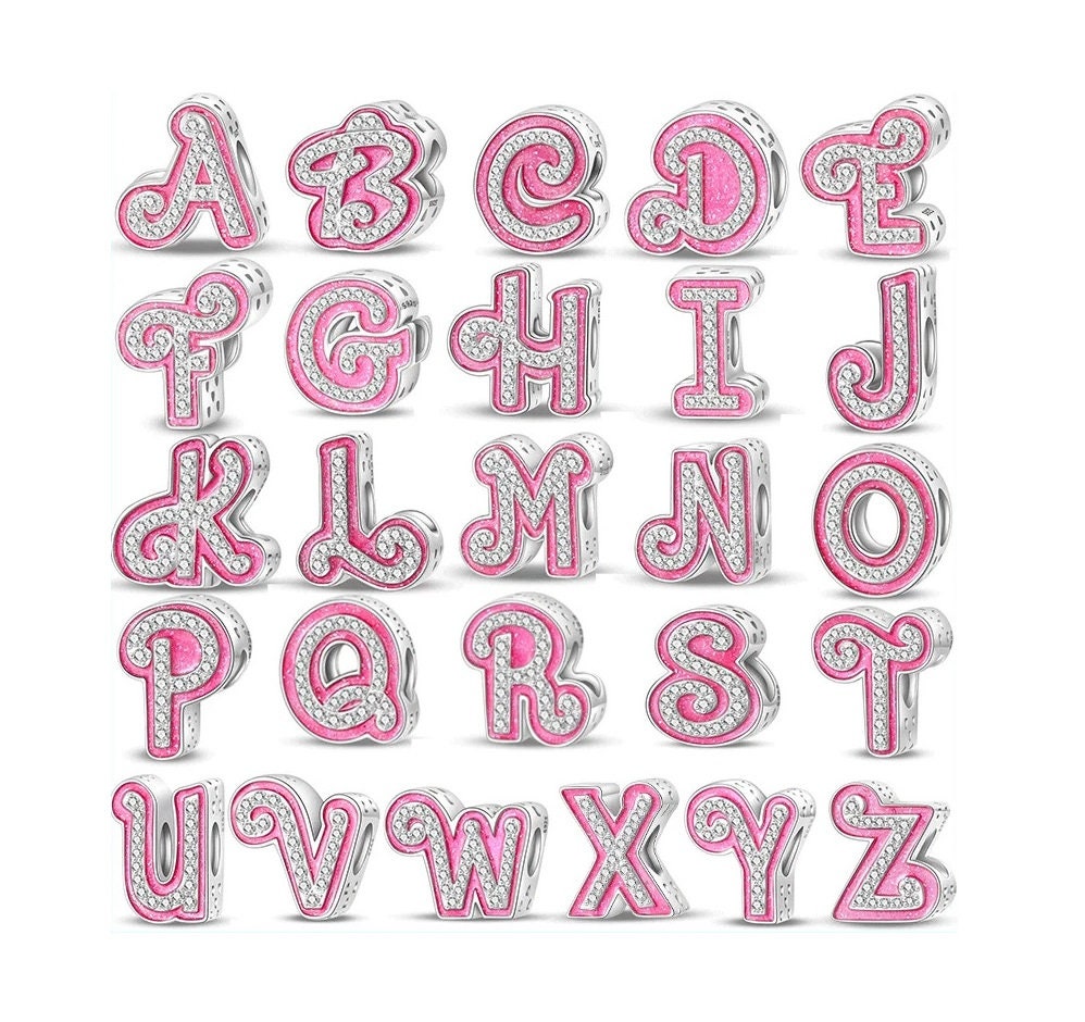 Pink 26 Alphabet Letter Charms for Bracelet, 925 Sliver Charms, Moment ...