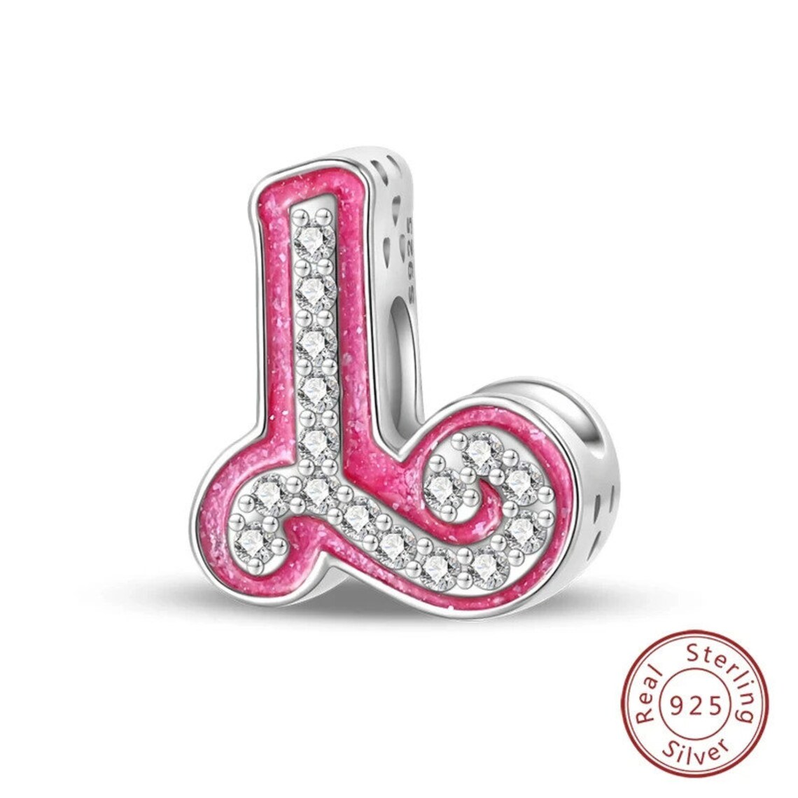 Pink 26 Alphabet Letter Charms for Bracelet, 925 Sliver Charms, Moment ...