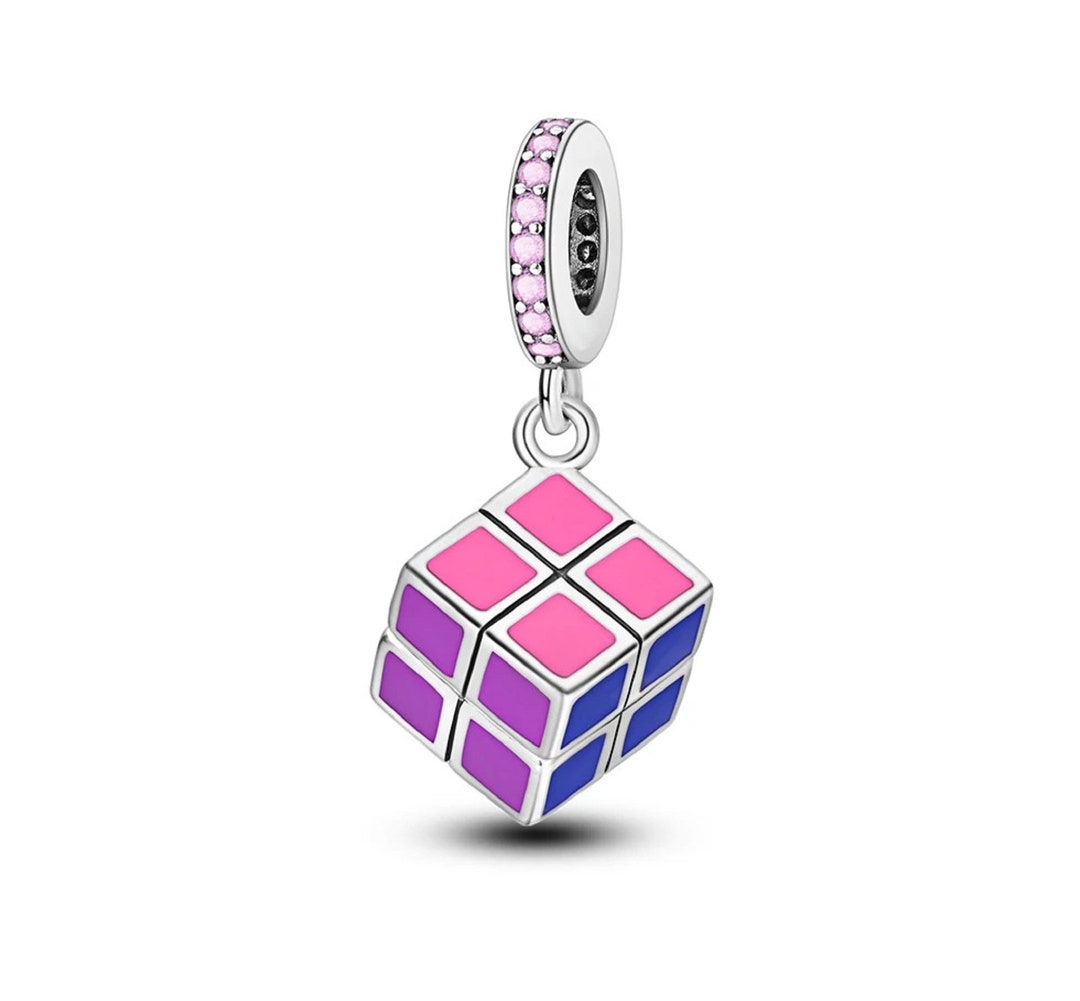 Rainbow Rubik's Cube Beads Charm, Charms for Bracelet, Sliver Charms ...