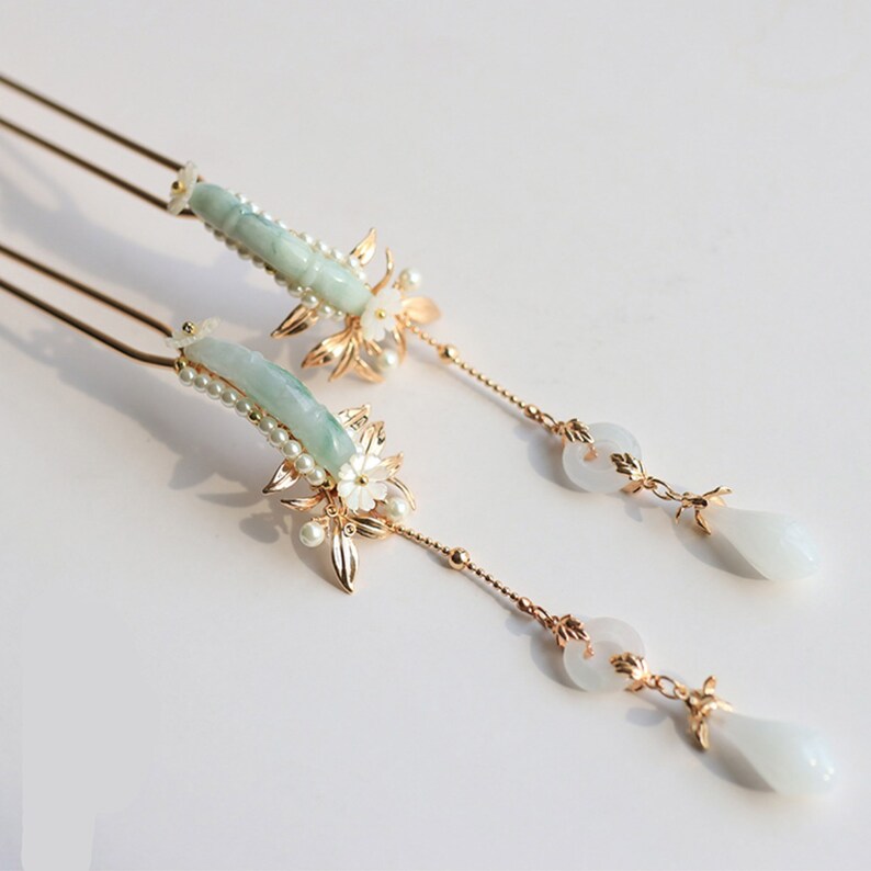 1pc Jade Hairpin Flower Hairpin Fringed Hairpin Vintage - Etsy