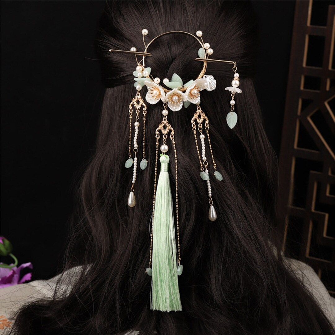 Vintage Camellia Hairpin, Cute Flower Hair Ring Hairpin, Hanfu Tassel ...