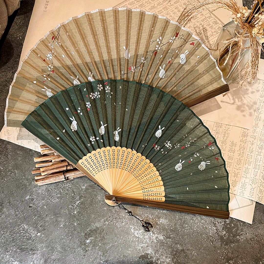 Vintage Cherry Blossom Fan, Cute Rabbit Folding Fan, Kawaii Animal ...