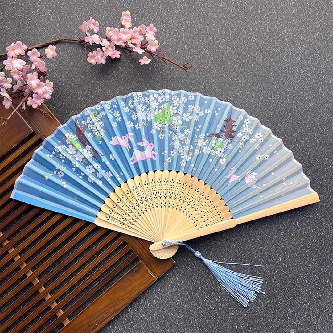 Vintage Flower Rabbit Bamboo Fan Japanese Hand Fan Chinese - Etsy