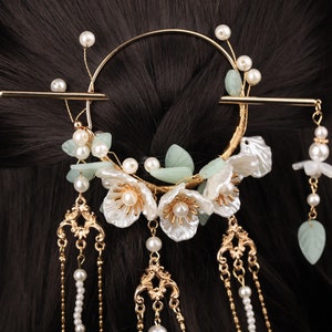 Vintage Camellia Hairpin, Cute Flower Hair Ring Hairpin, Hanfu Tassel ...