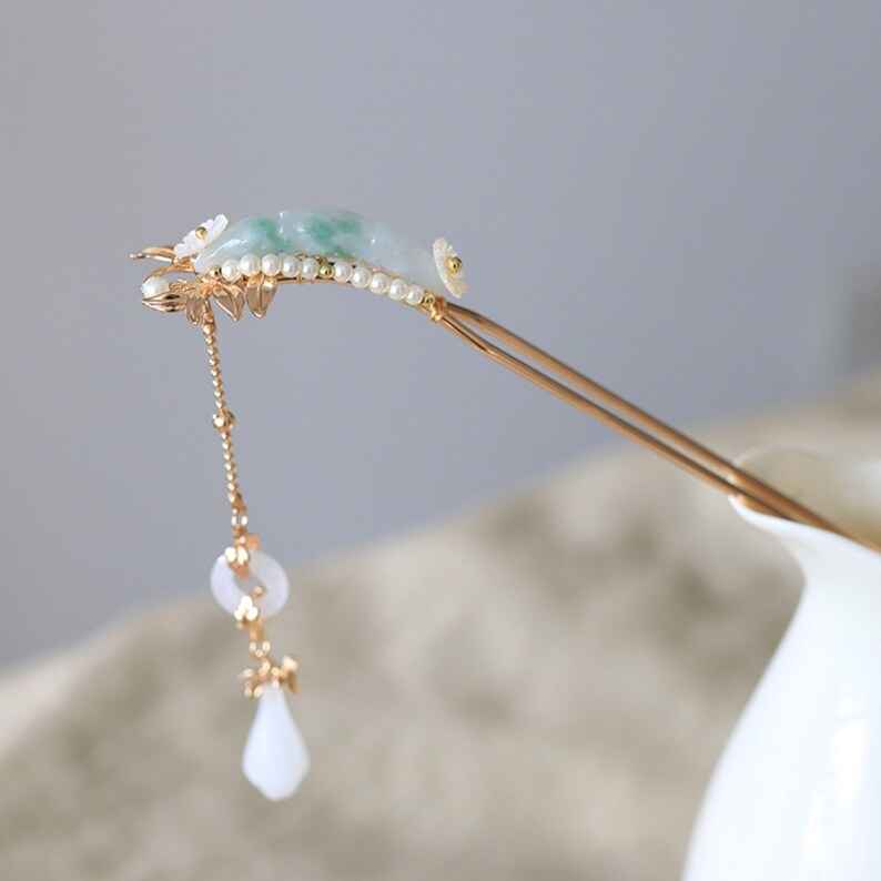 1pc Jade Hairpin Flower Hairpin Fringed Hairpin Vintage - Etsy