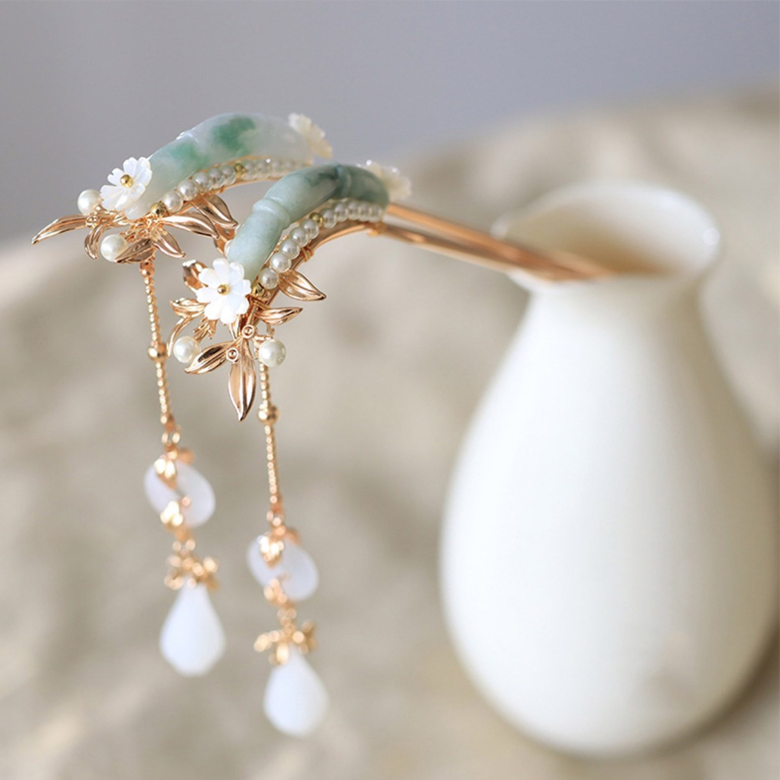 1pc Jade Hairpin Flower Hairpin Fringed Hairpin Vintage - Etsy