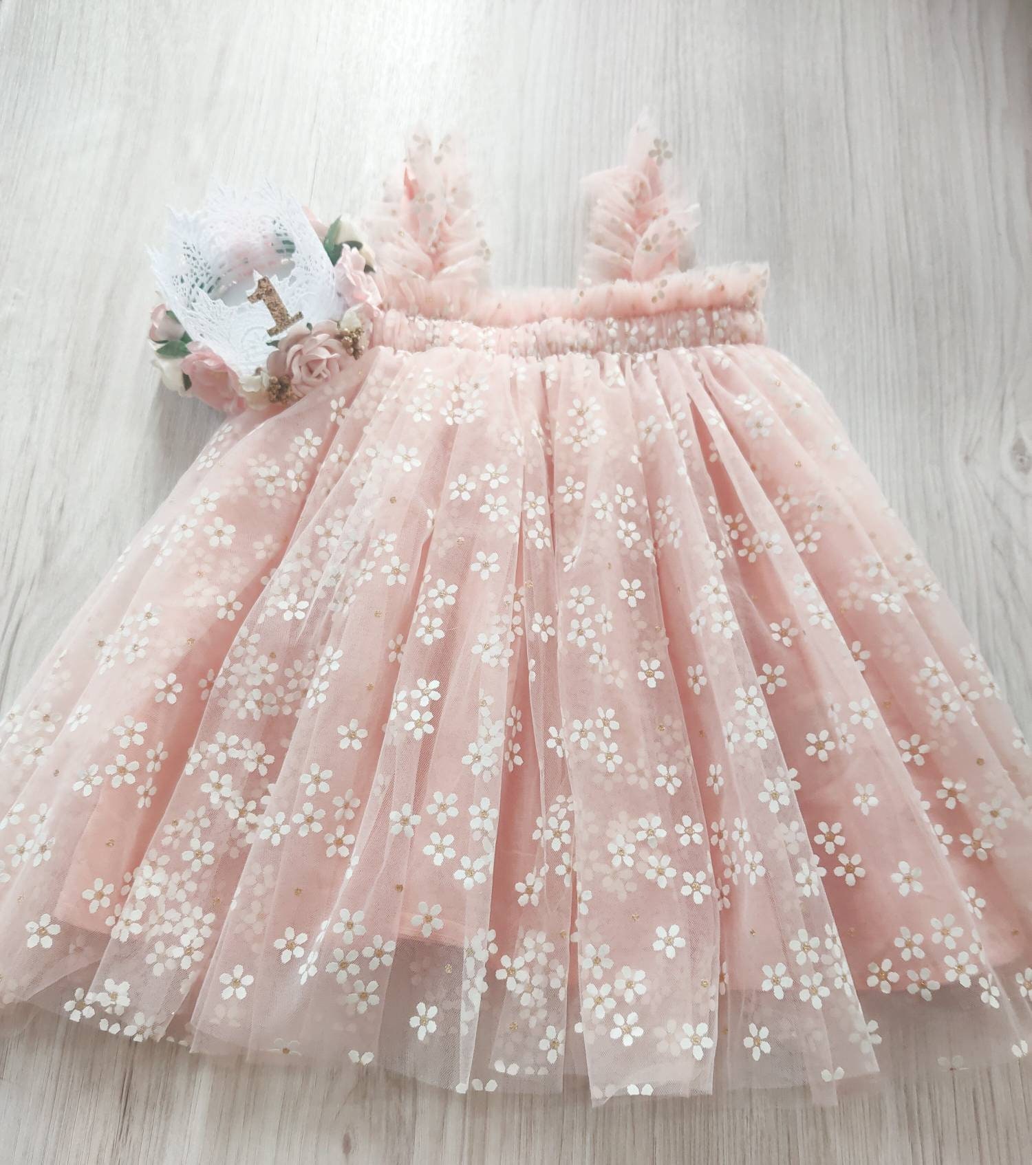 Pink Daisy Dress, Daisy Theme, Tulle Dress, Cake Smash, First Birthday ...