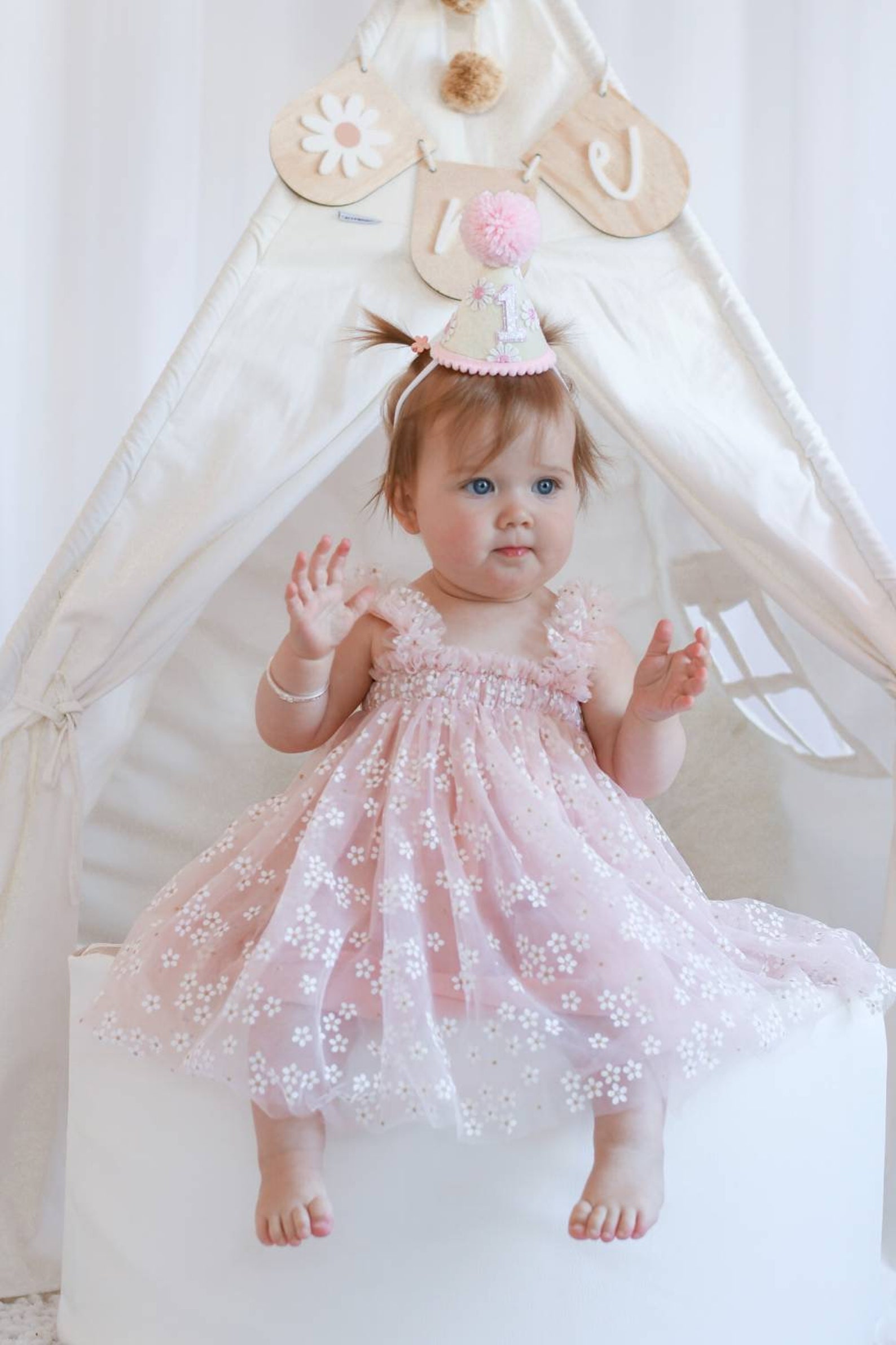Pink Daisy Dress, Daisy Theme, Tulle Dress, Cake Smash, First Birthday ...