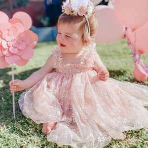 Pink Daisy Dress, Daisy Theme, Tulle Dress, Cake Smash, First Birthday ...