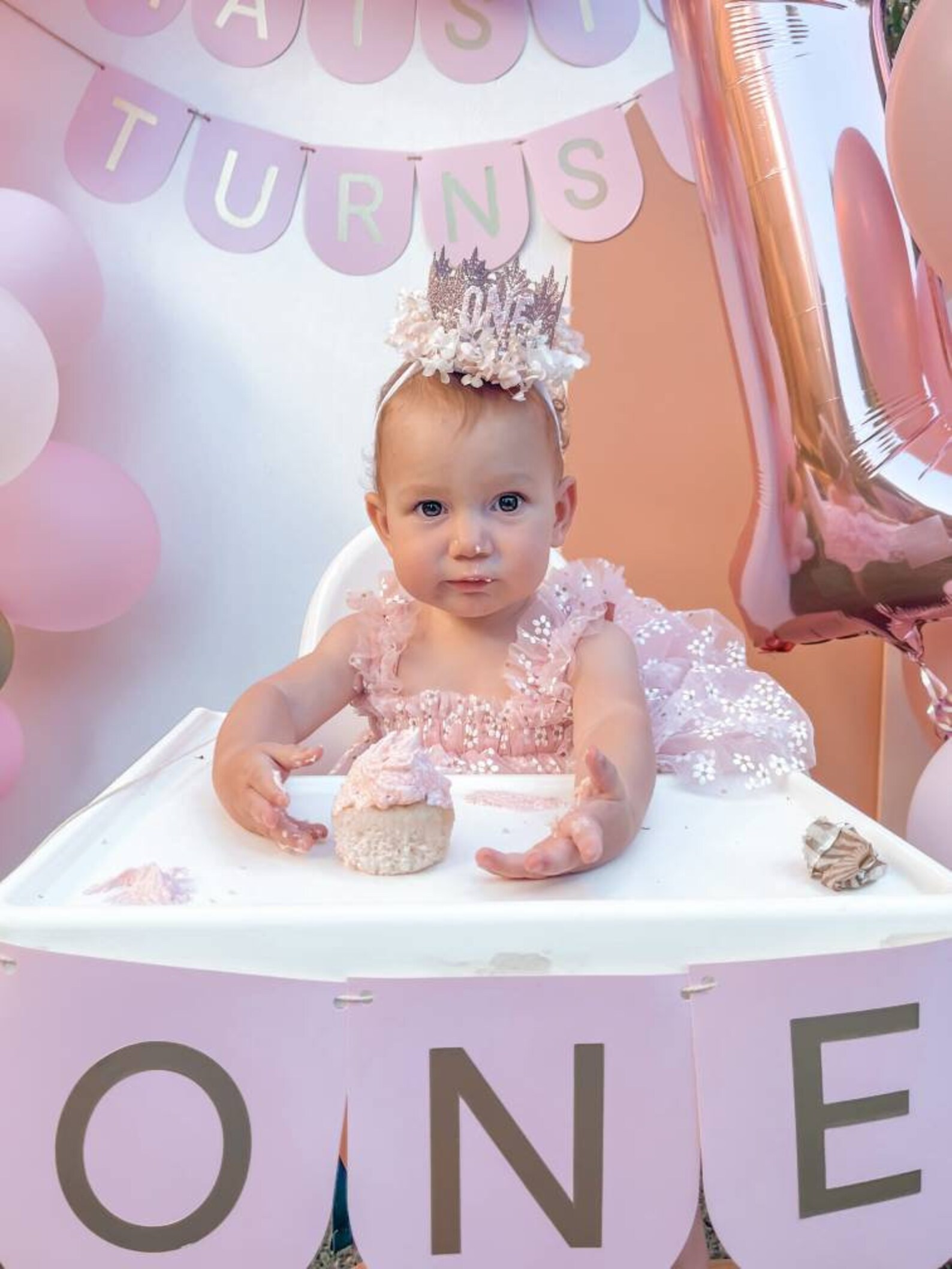 Pink Daisy Dress, Daisy Theme, Tulle Dress, Cake Smash, First Birthday ...
