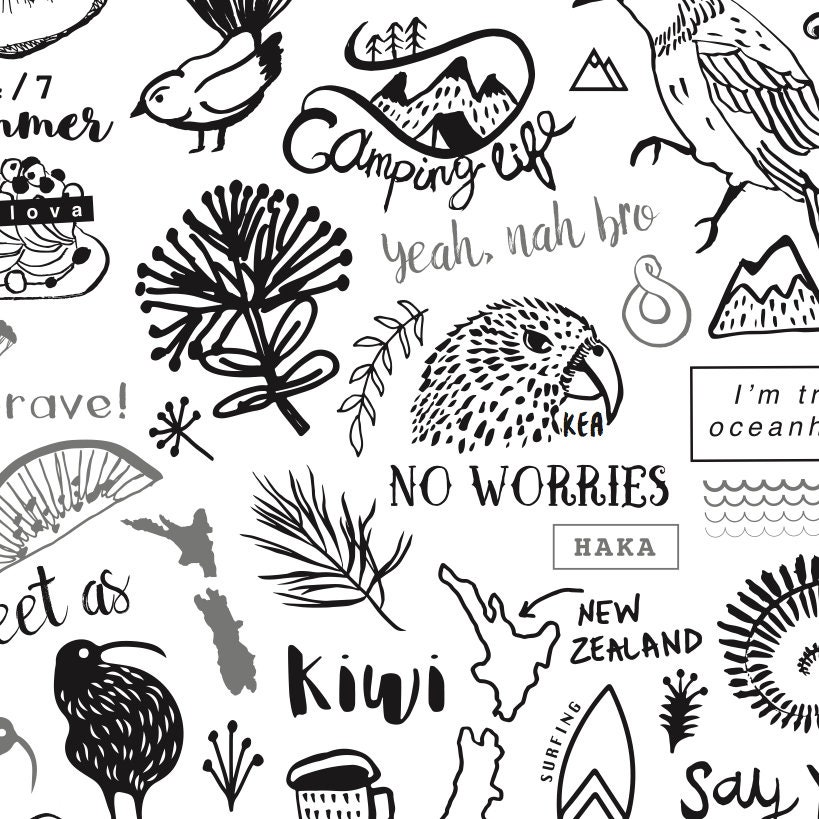 Kiwiana / TEMPORARY TATTOO Sheets From New Zealand / Hand-drawn ...