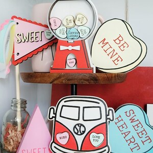 Van With Candy Heart Headlights Tiered Tray Sign Bus Valentines Decor ...