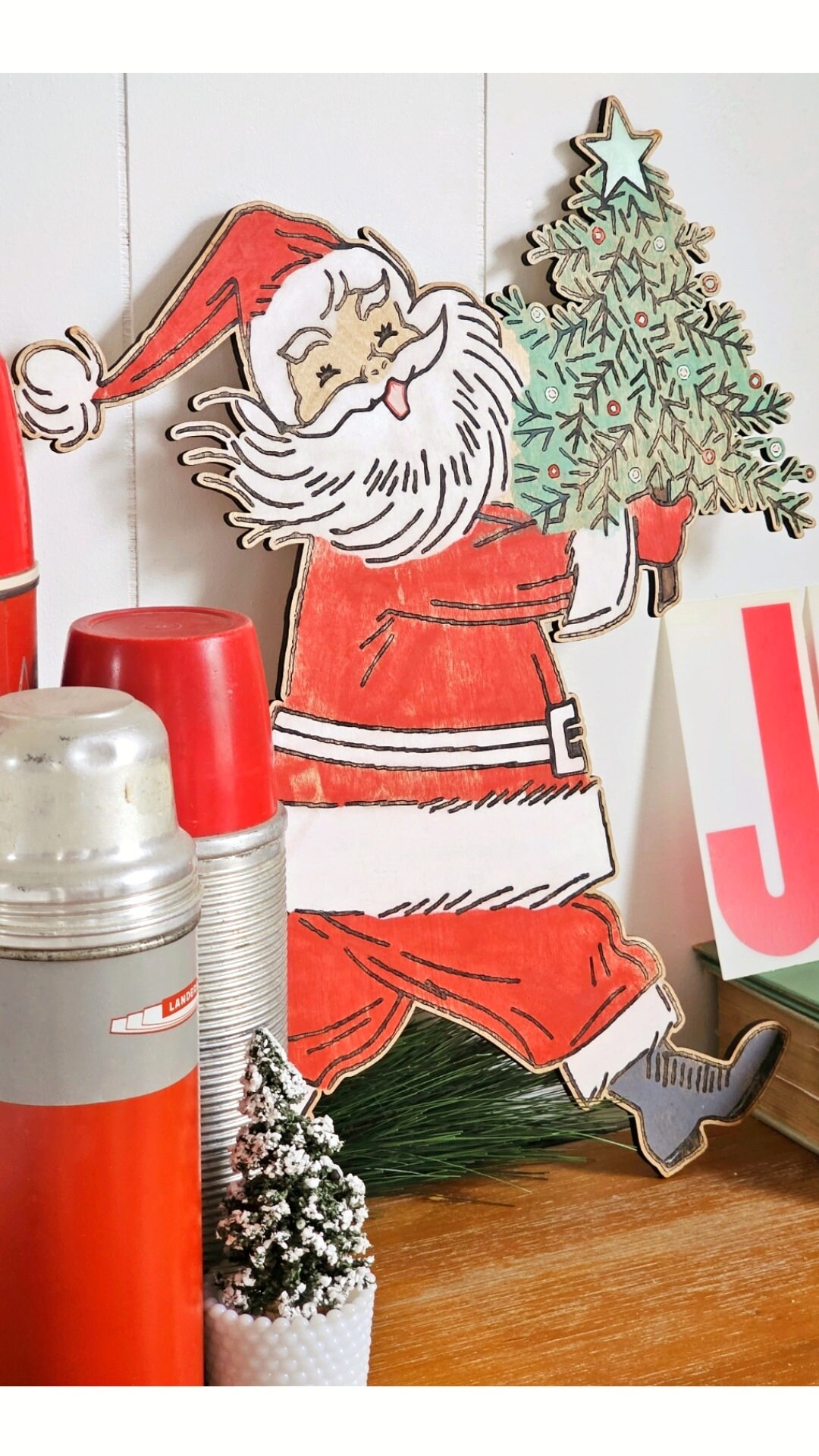 Vintage Style Christmas Santa Sign Coffee Bar Christmas Decor Retro ...