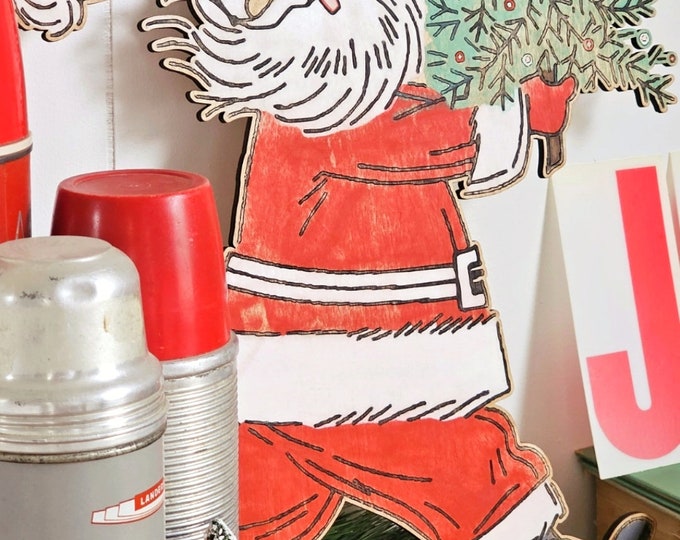 Vintage Style Christmas Santa Sign Coffee Bar Christmas Decor Retro ...