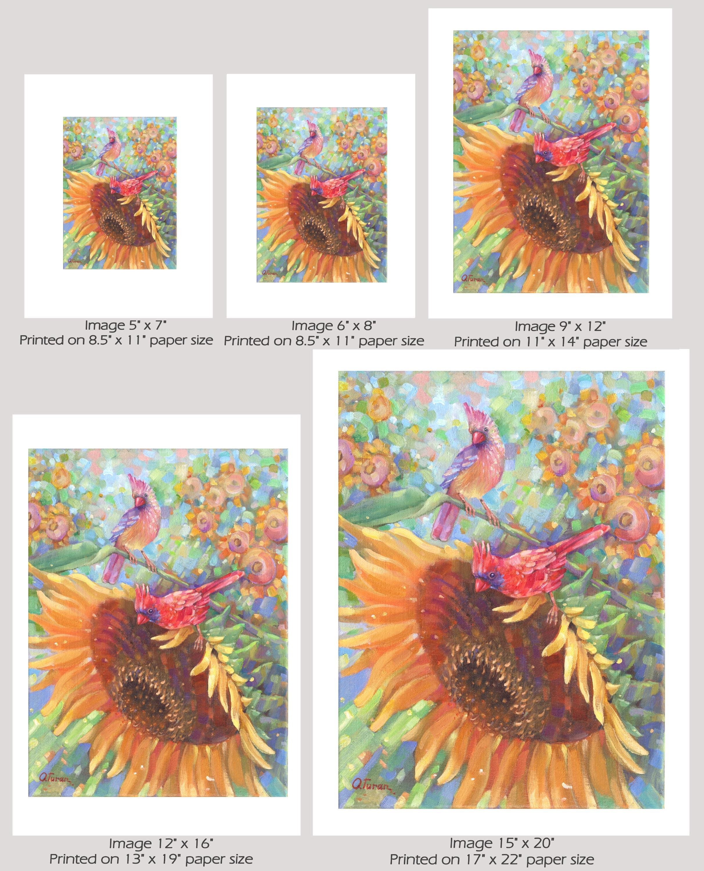 Sunflowers and Cardinals, Cardinal Couple, Bird Family, Oil Painting ...