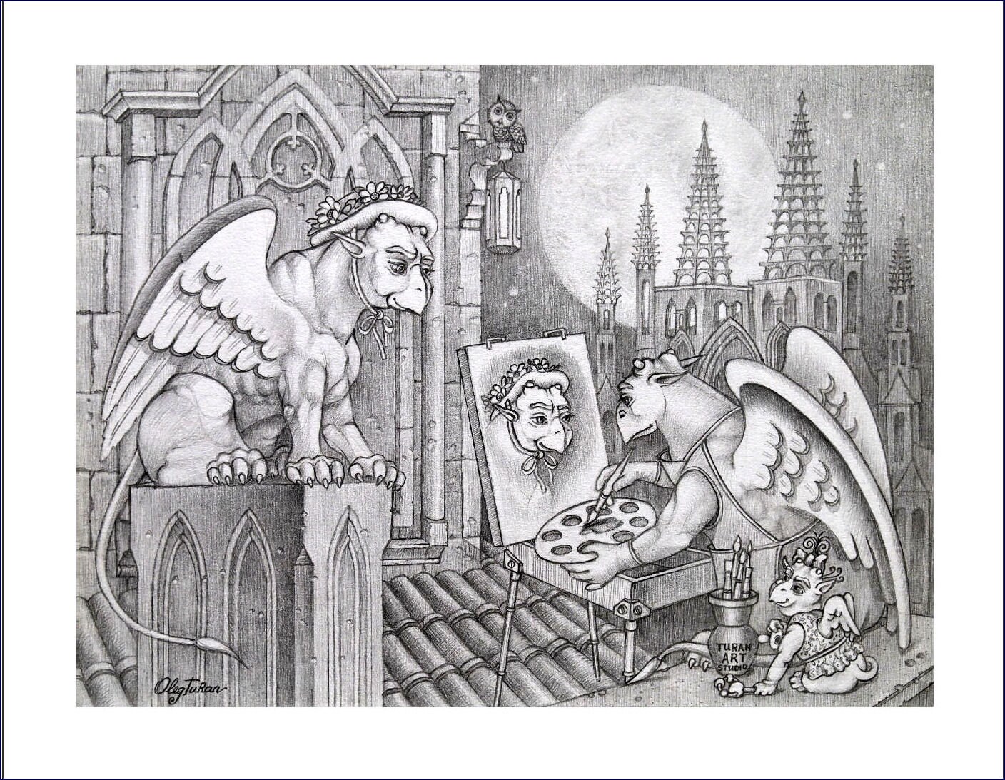 Griffin, Wall Art, Fantasy Art Print of Original Drawing by Oleg Turan ...