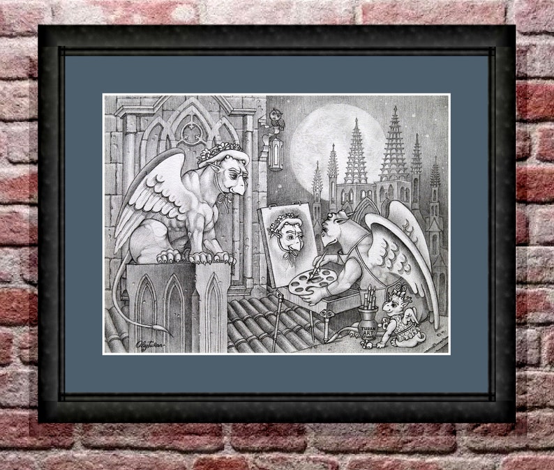 Griffin, Wall Art, Fantasy Art Print of Original Drawing by Oleg Turan ...