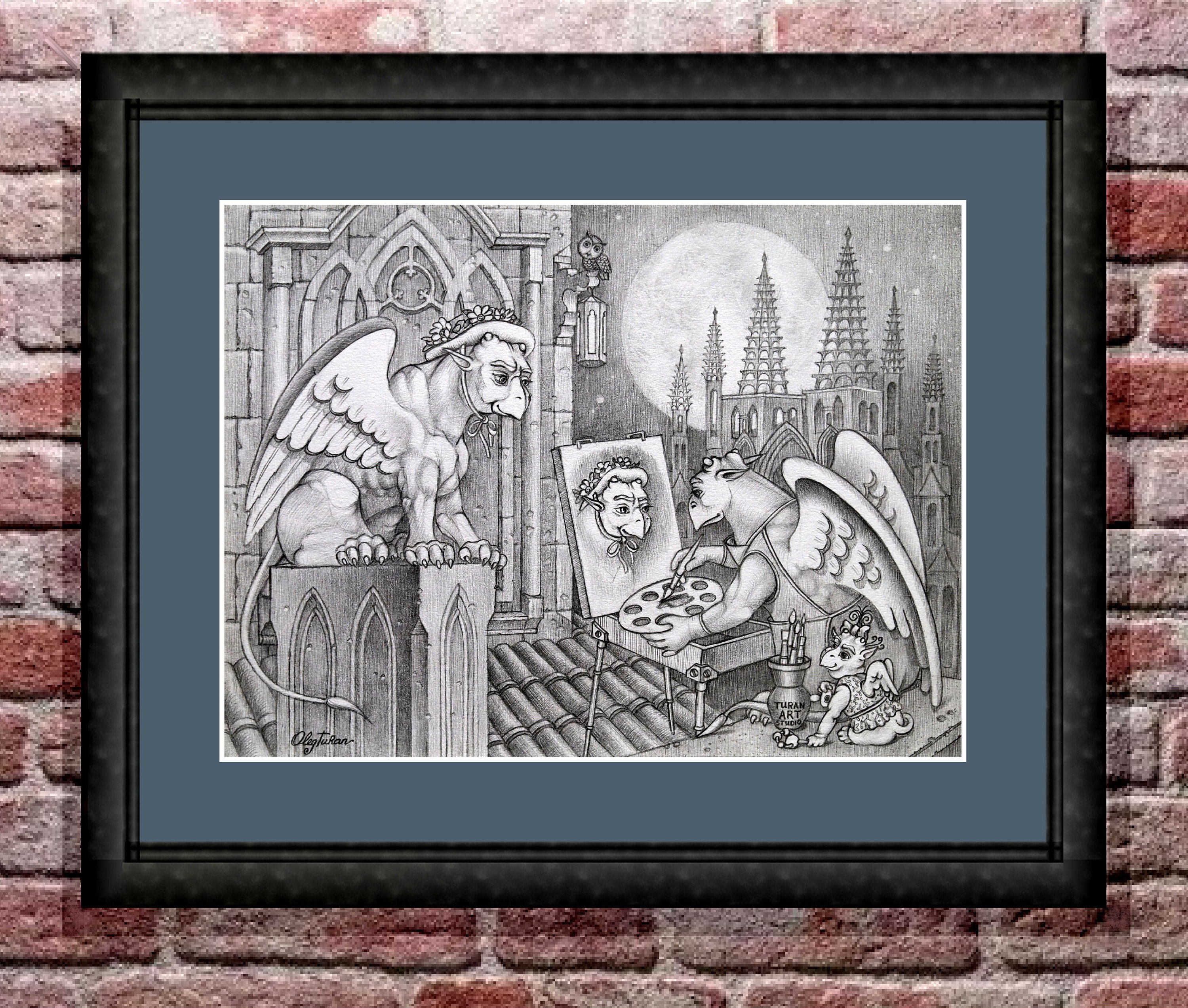 Griffin, Wall Art, Fantasy Art Print of Original Drawing by Oleg Turan ...