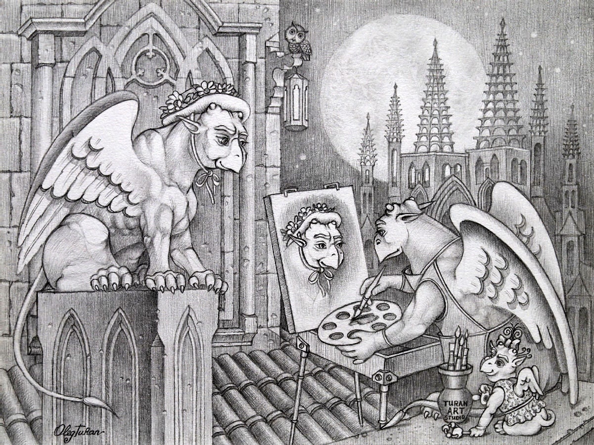 Griffin, Wall Art, Fantasy Art Print of Original Drawing by Oleg Turan ...