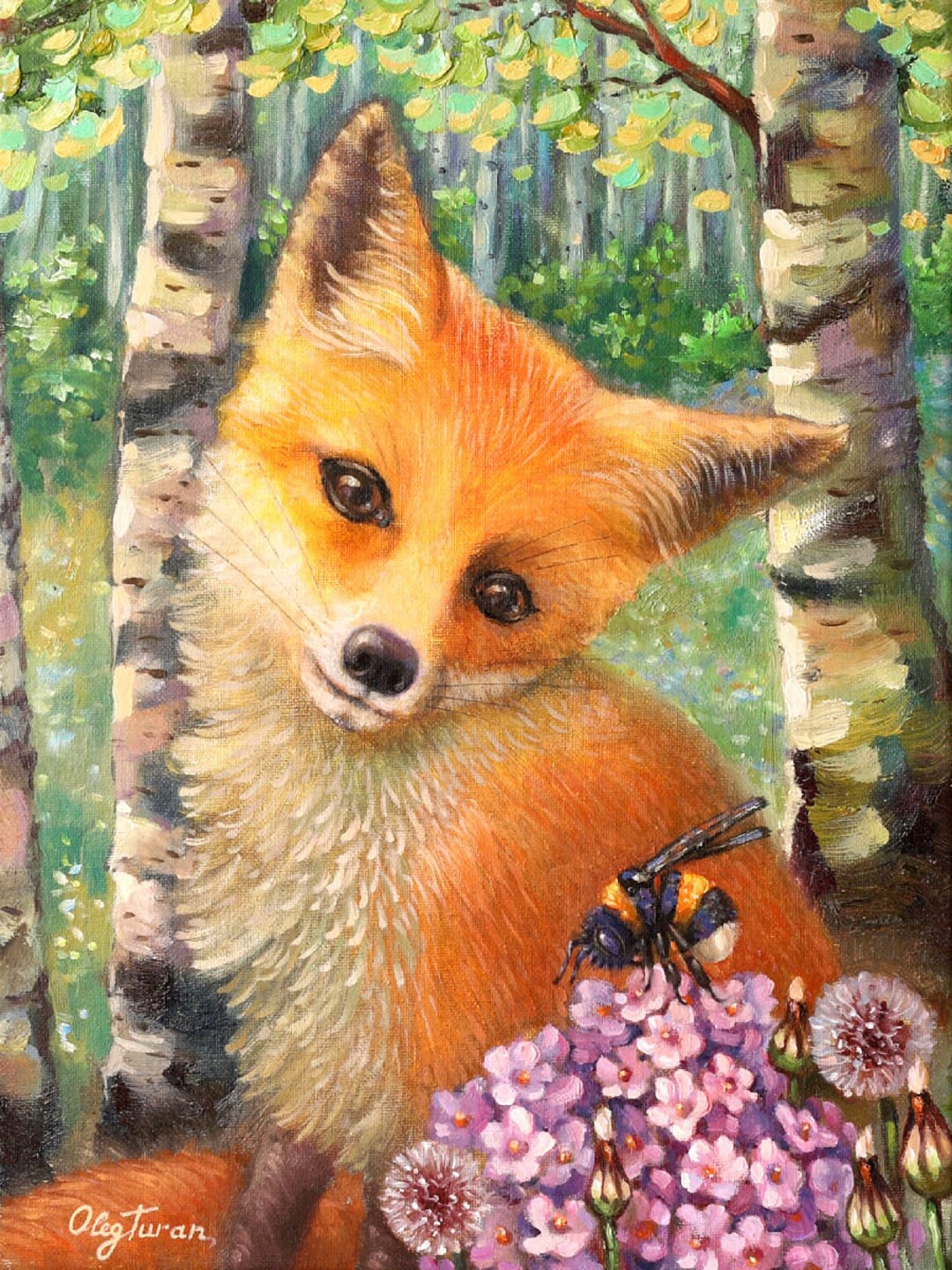 Fox and the Bee, Animals in the Woods, Art Print From Original Oil ...