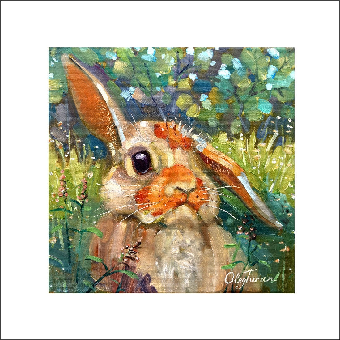 Rabbit, Oil Painting, Art Print, Rabbit Wall Art, Cute Gift, Rabbit ...