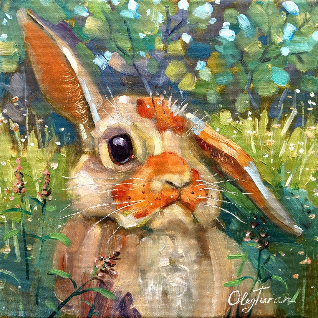 Rabbit, Oil Painting, Art Print, Rabbit Wall Art, Cute Gift, Rabbit ...