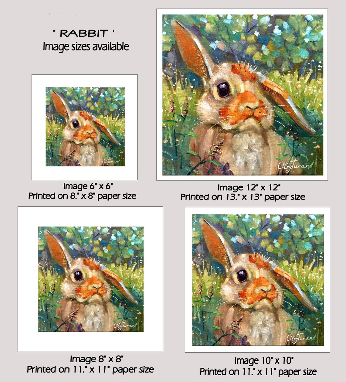 Rabbit, Oil Painting, Art Print, Rabbit Wall Art, Cute Gift, Rabbit ...