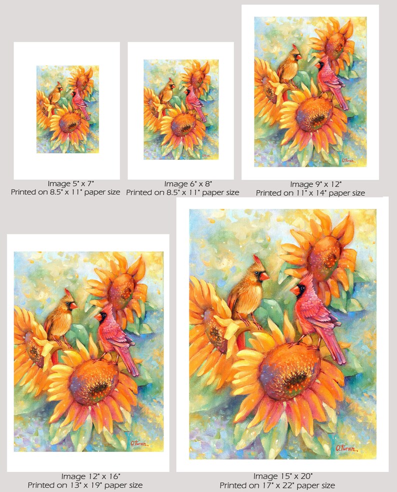 Sunflowers and Cardinals, Cardinal Couple, Bird Family, Oil Painting ...