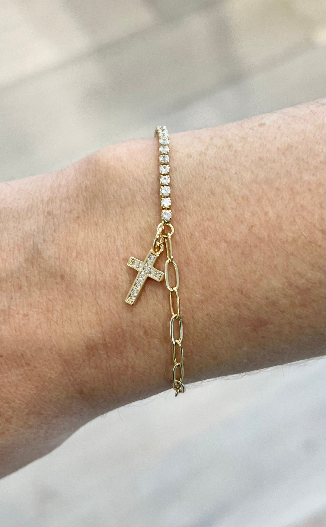 14k Gold Filled Cross Bracelet Faith Bracelet Tennis Braclet Jewelry ...