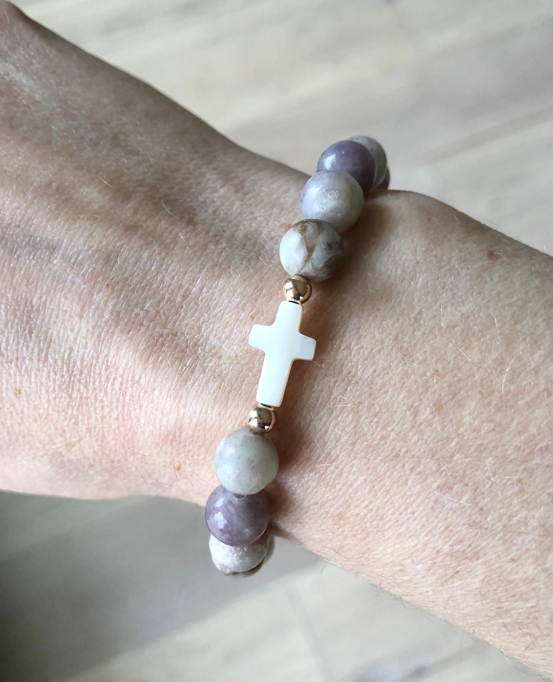 Gemstone Beaded Cross Bracelet Gift for Her - Etsy