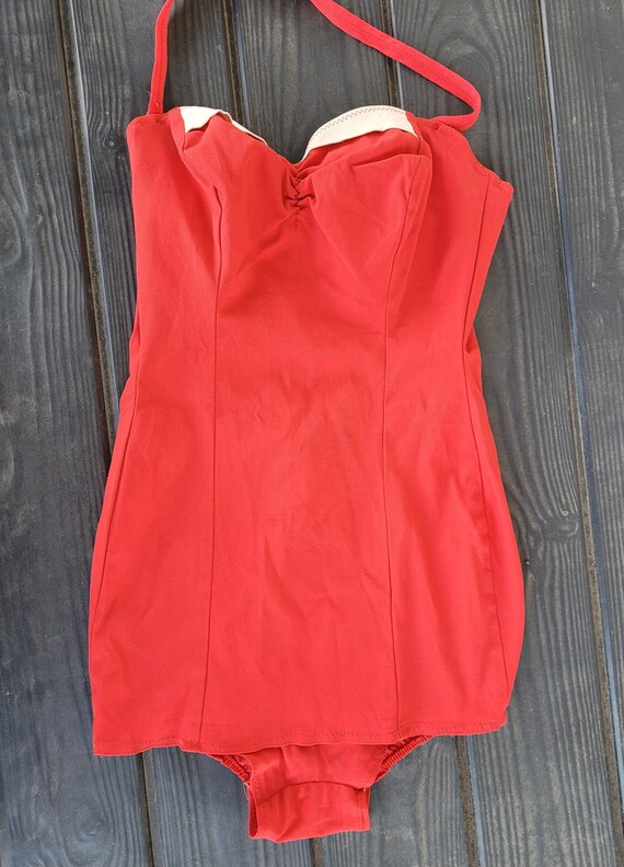 Vintage 1950's Red Bombshell Bathing Suit - Gem