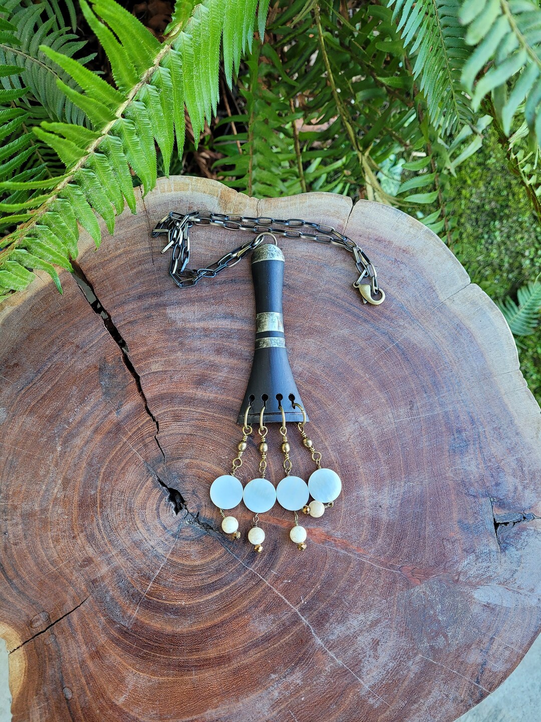 Recycled Violin Tailpiece Necklace With Beads - Etsy