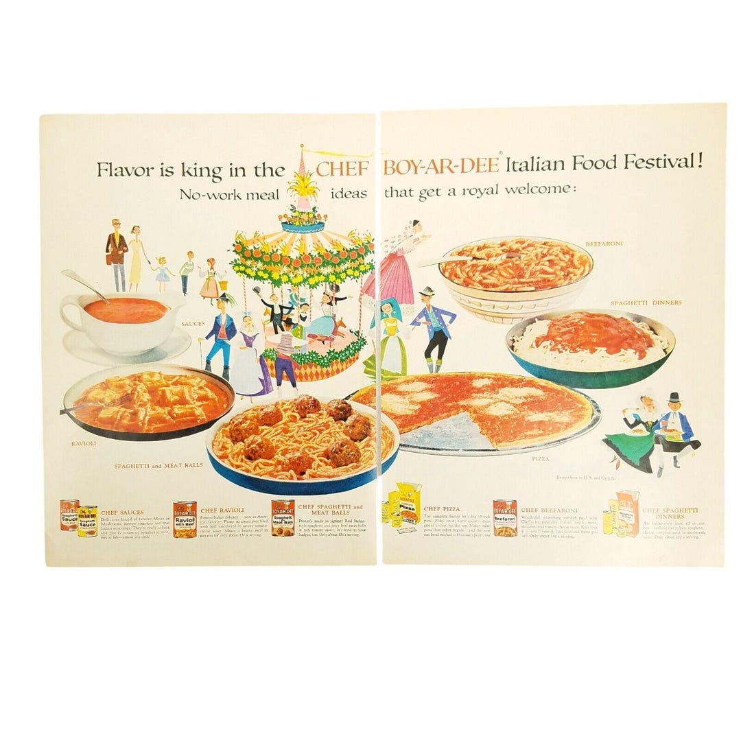 1959 Chef Boy Ar Dee Vintage 2 Page Print Ad Italian Food Festival No ...