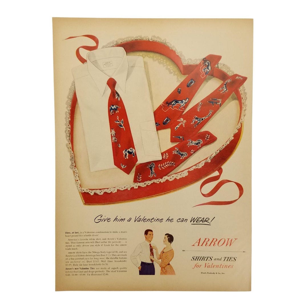 1950 Arrow Shirts & Ties Vintage Print Ad Give Him A Valentine He Can ...