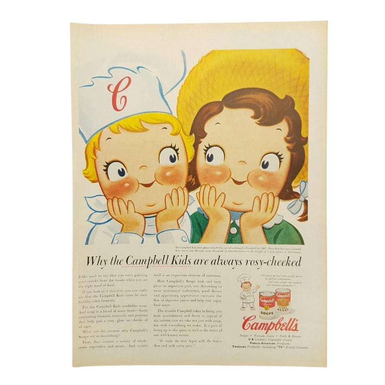 1956 Campbells Soups Vintage Print Ad Why Campbell Kids Are Always Rosy ...