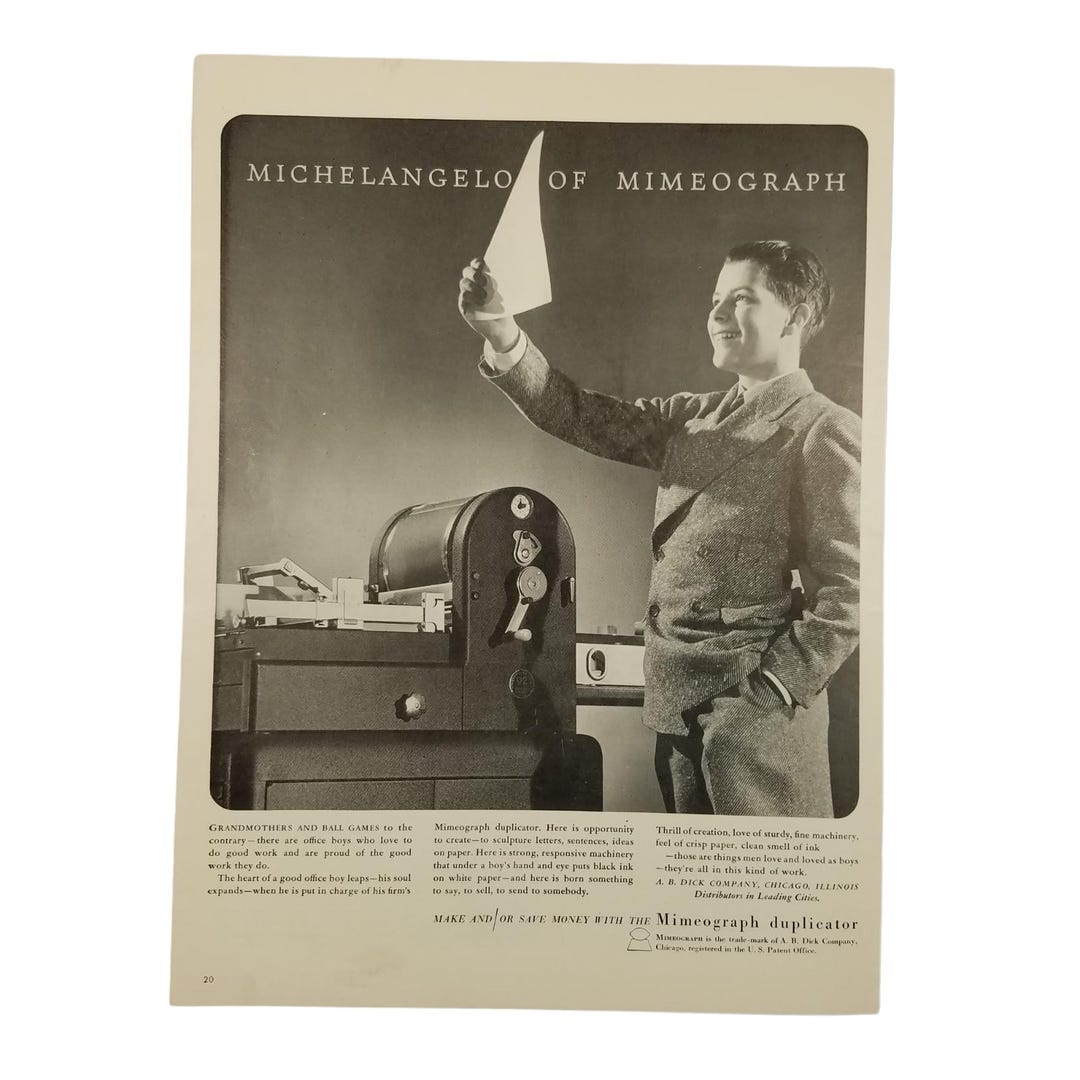 1940 Mimeograph Duplicator Vintage Print Ad Save Money Boy Holding Copy ...