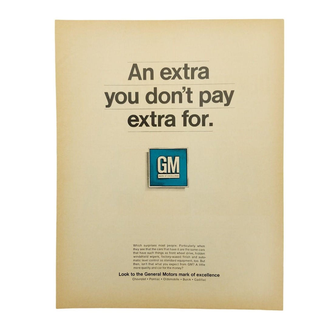 1967 GM General Motors Vintage Print Ad an Extra You Dont Pay Extra For ...