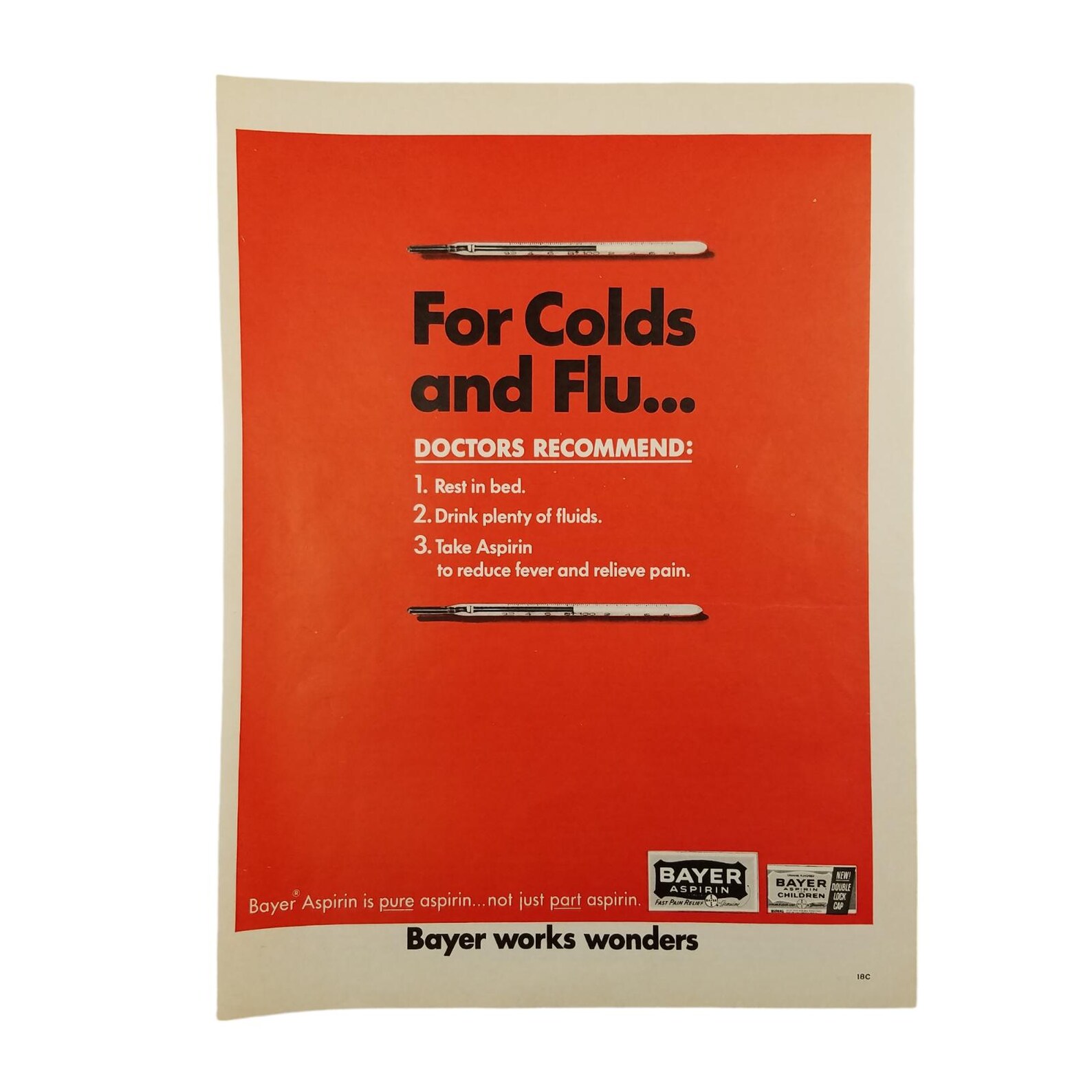1969 Bayer Aspirin Vintage Print Ad for Colds and Flus Doctors ...