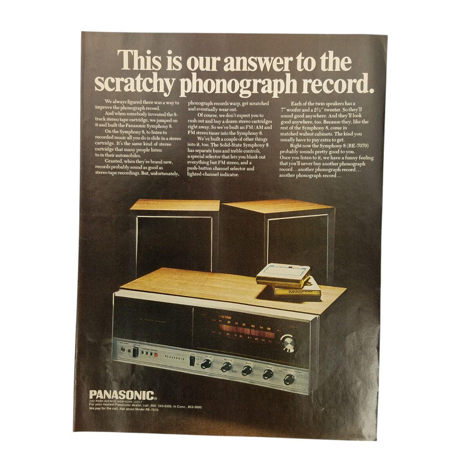 1969 Panasonic Vintage Print Ad Our Answer to the Scratchy Phonograph ...