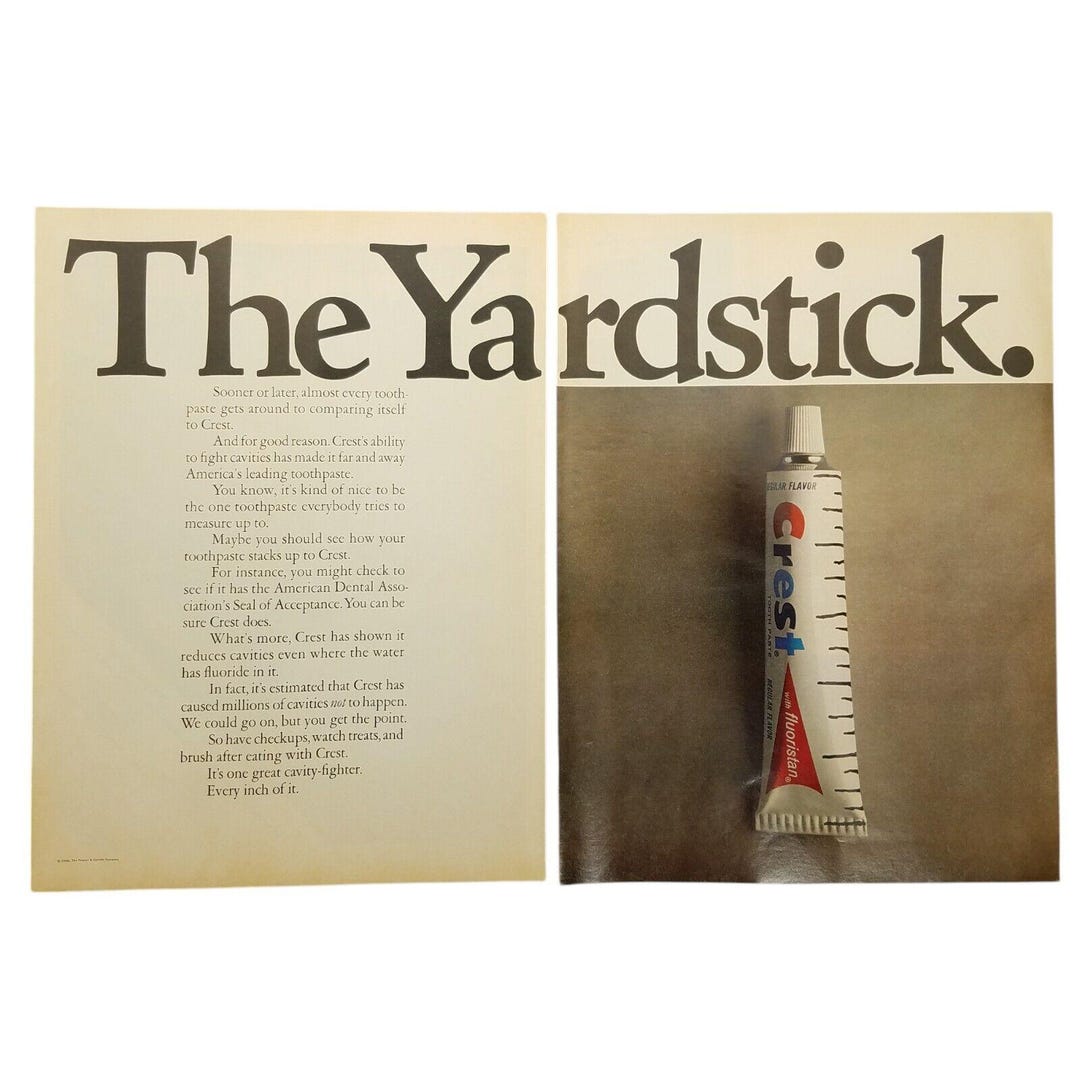 1969 Crest Toothpaste Vintage 2 Page Print Ad the Yardstick Every Inch ...