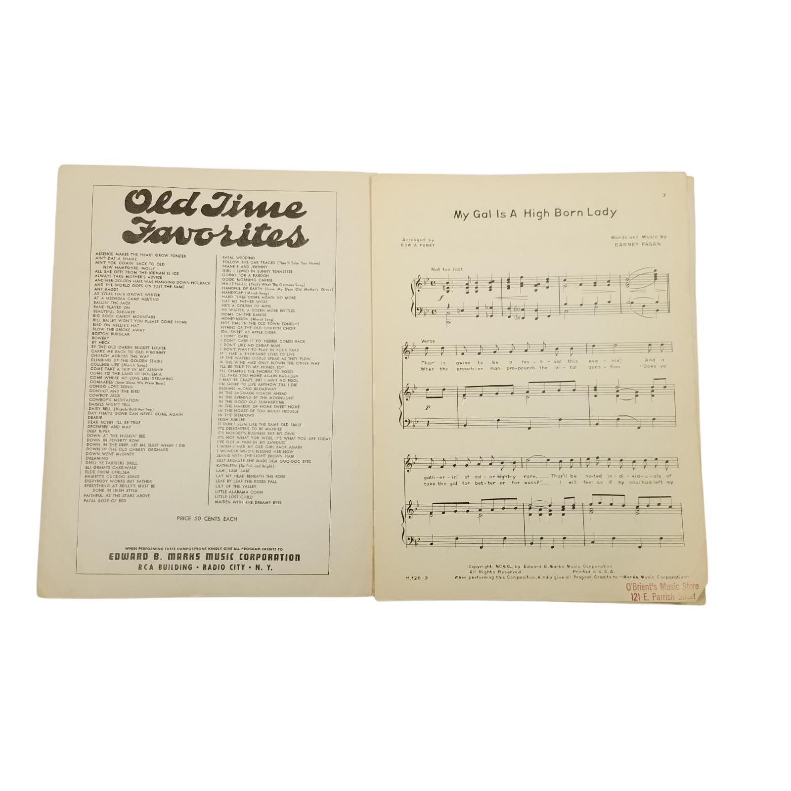 My Gal is A High Born Lady Vintage Sheet Music Barney Fagan 1940 - Etsy
