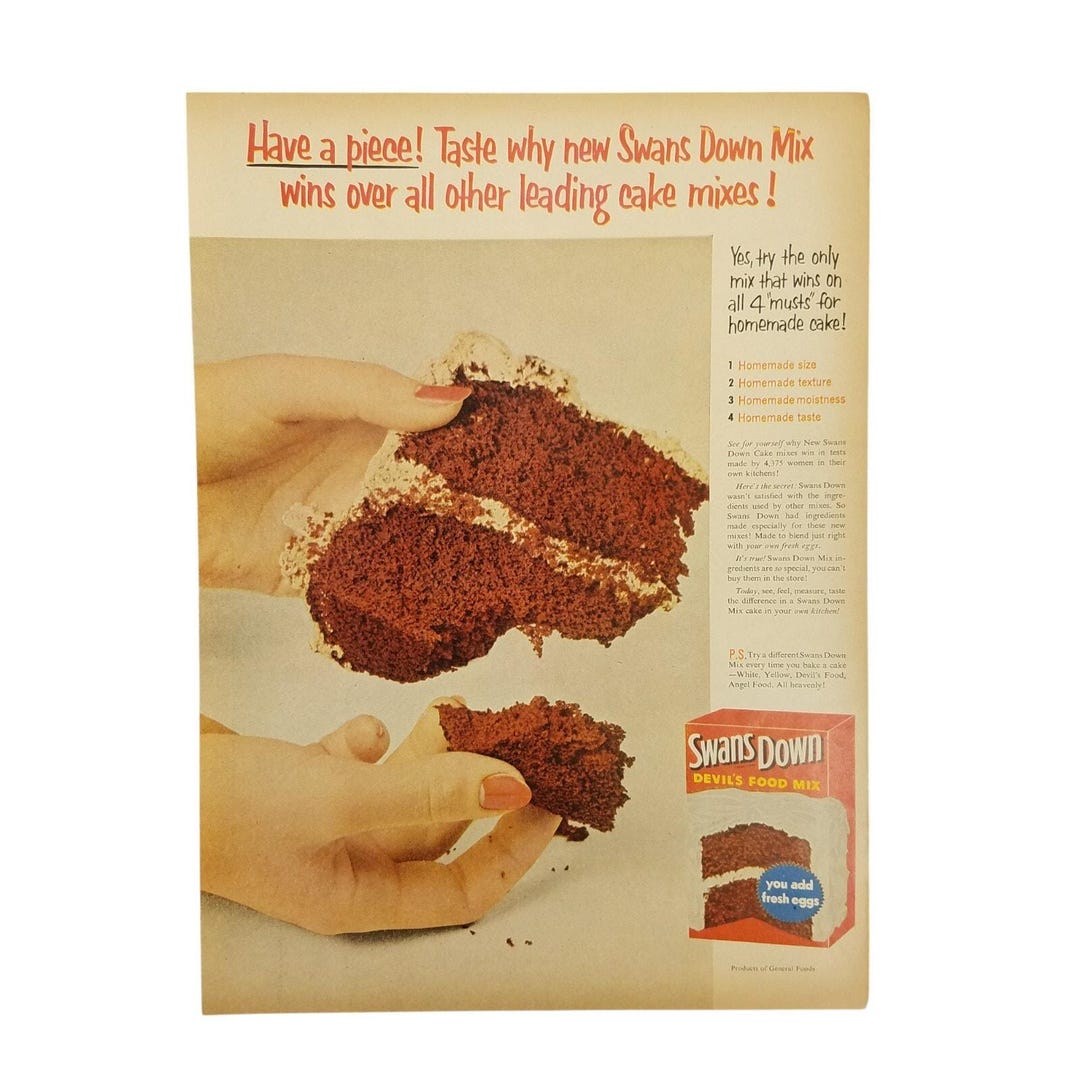 1954 Swans Down Cake Mix Vintage Print Ad Have A Piece Taste Wins Over ...