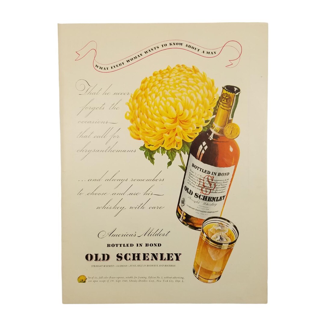 1940 Old Schenley Whiskey Vintage Print Ad Chrysanthemum Americas ...