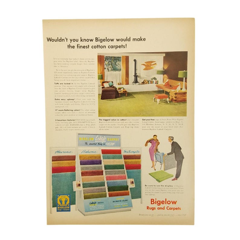 1954 Bigelow Rugs and Carpets Vintage Print Ad Makes the Finest Cotton ...