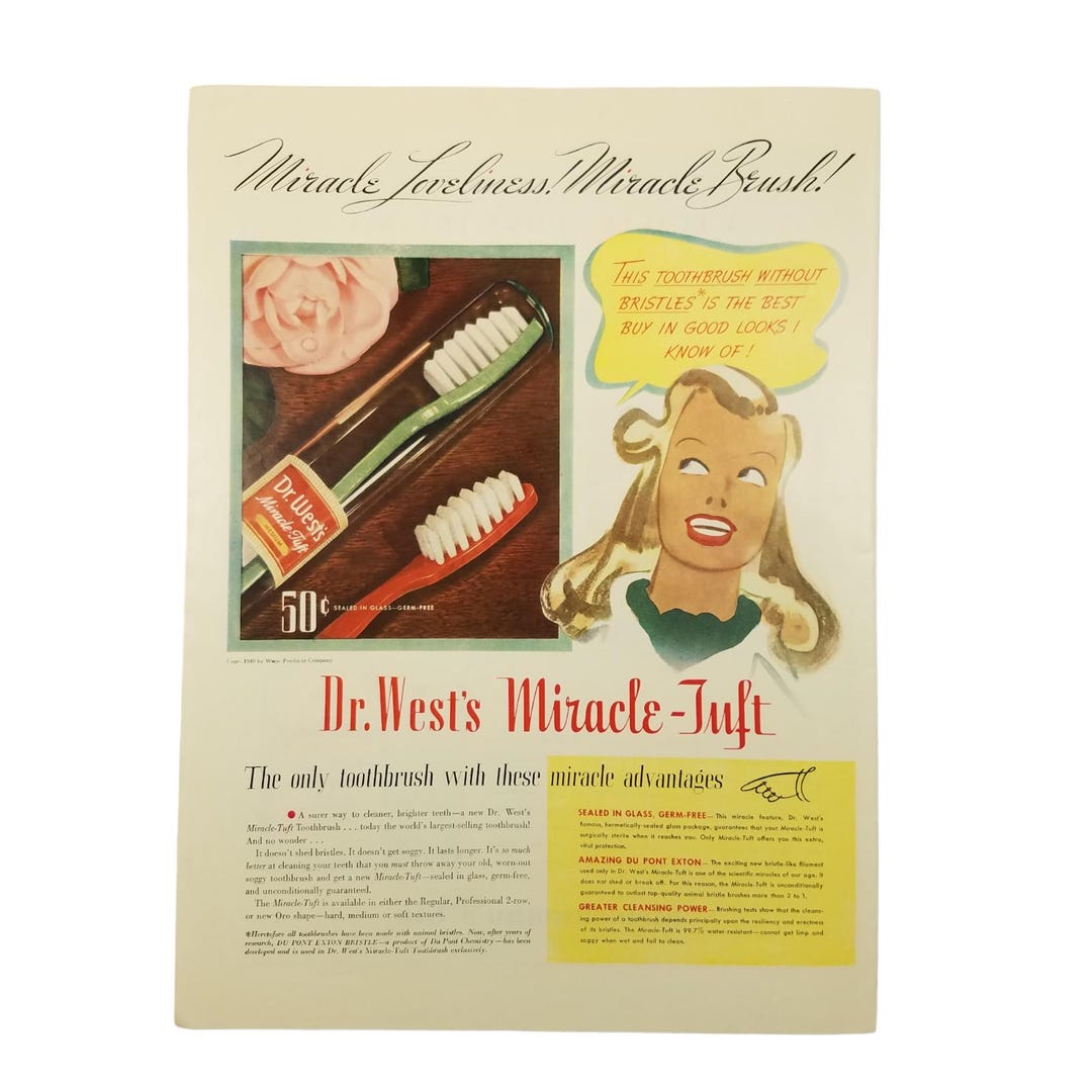 1940 Dr Wests Miracle Tuft Toothbrush Vintage Print Ad Du Pont Exton ...