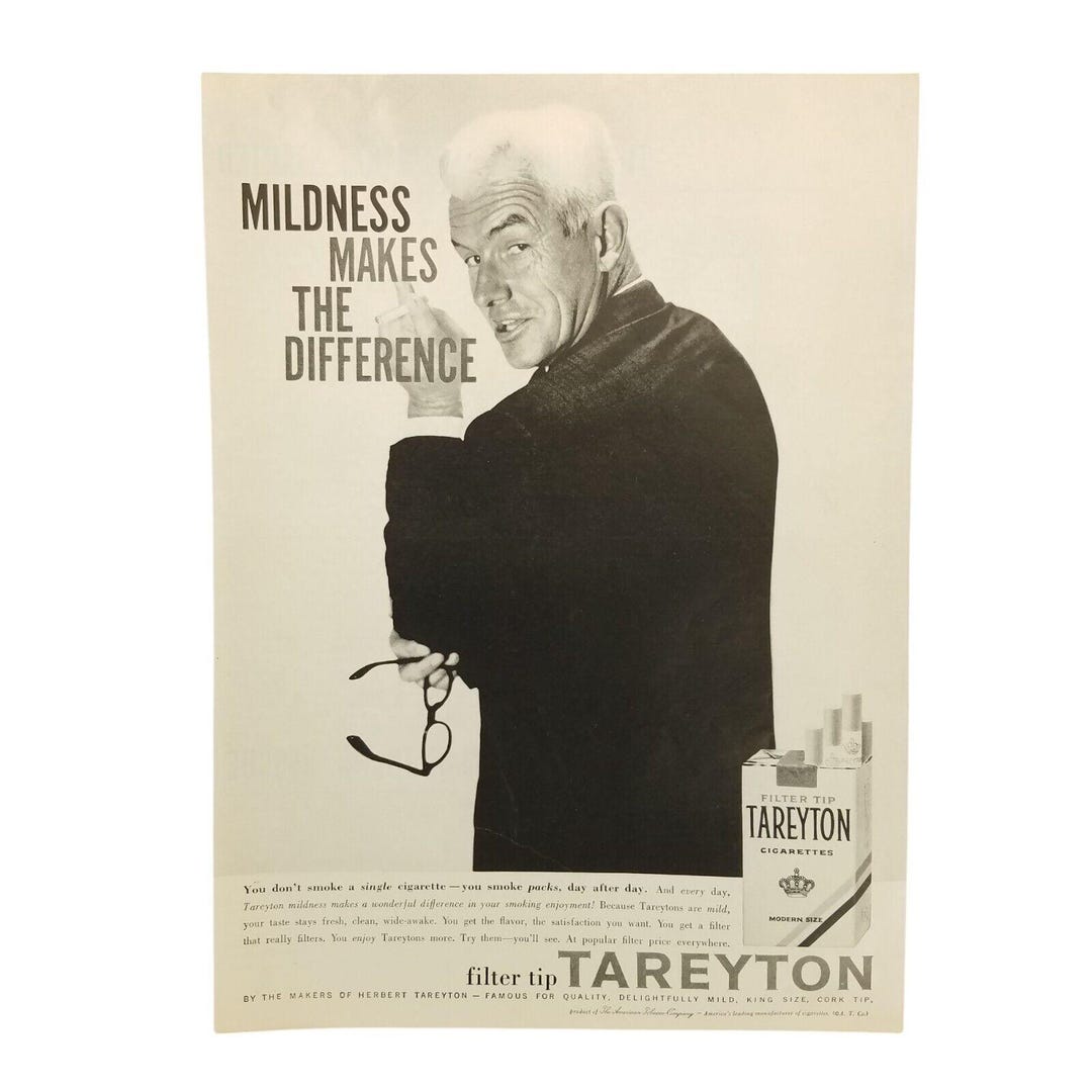 1957 Tareyton Cigarettes Vintage Print Ad Filter Tip Mildness Makes ...