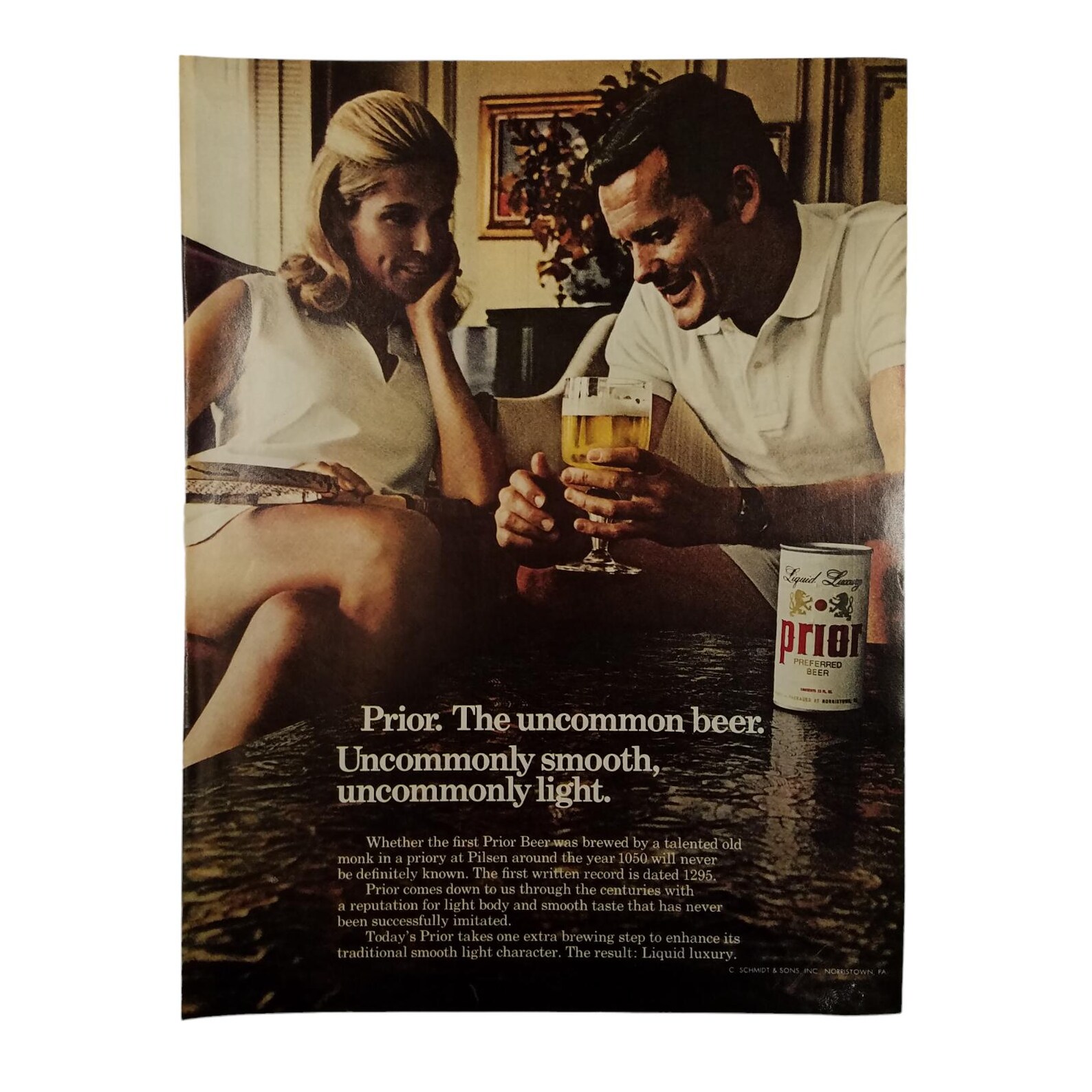 1968 Prior Beer Vintage Print Ad the Uncommon Beer Uncommonly Smooth ...