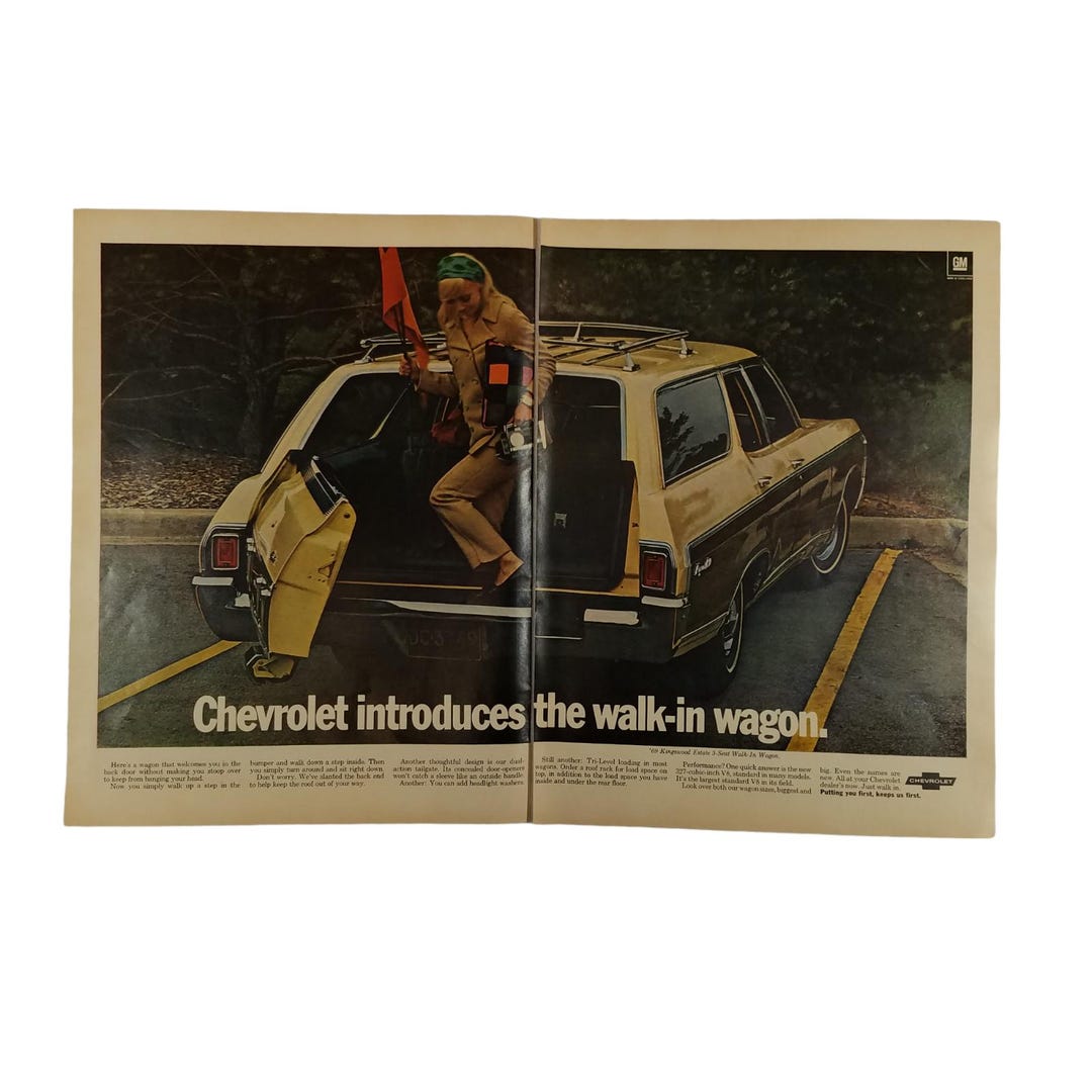 1968 Chevrolet Kingswood Estate Vintage 2 Page Print Ad 3 Seat Walk in ...